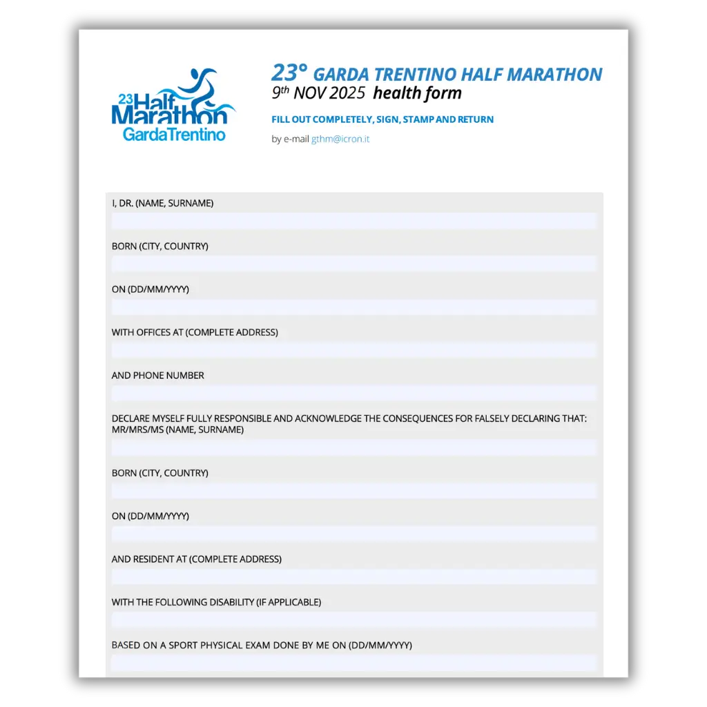 Garda Trentino Half Marathon: Doctor-Signed Medical Certificate